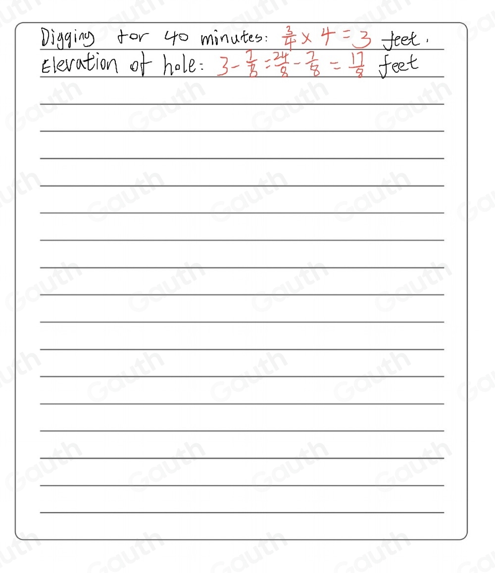 Solved: Davis digs a hole at a rate of 3/4 feet every 10 minutes. After ...