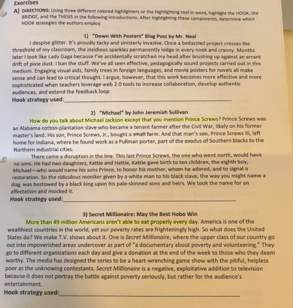 Solved: Exercises A) DIRECTIONS: Using three different colored ...