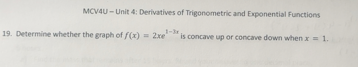 Solved: MCV4U - Unit 4: Derivatives of Trigonometric and Exponential ...