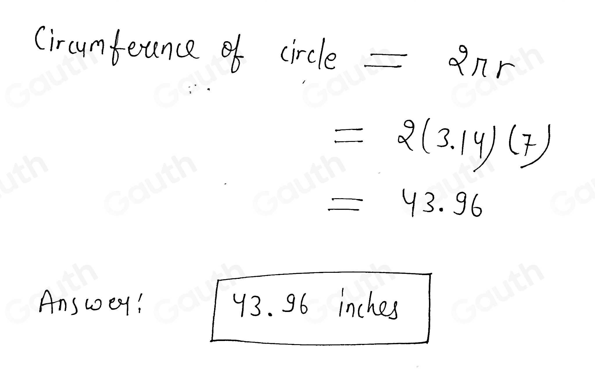Solved: Find the circumference of the circle shown below if the radius ...
