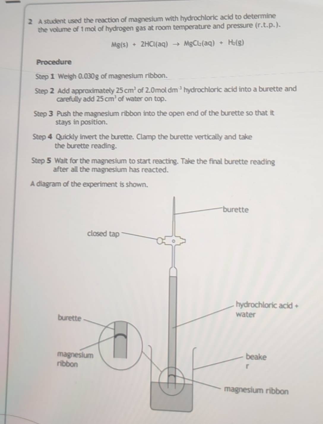 Solved: A student used the reaction of magnesium with hydrochloric acid ...
