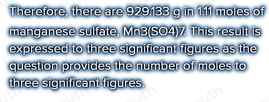 Solved: How many grams are in 1.11 moles of manganese sulfate, Mn_3(SO ...