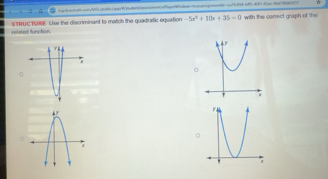Solved: STRUCTURE Use the discriminant to match the quadratic equation ...