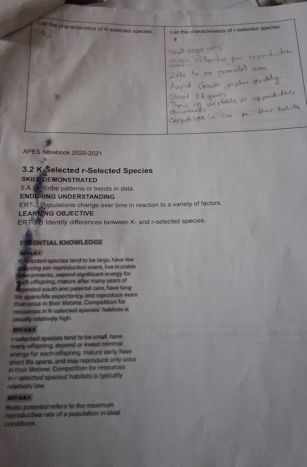 Solved: List the characteristics of K -selected species. List the ...