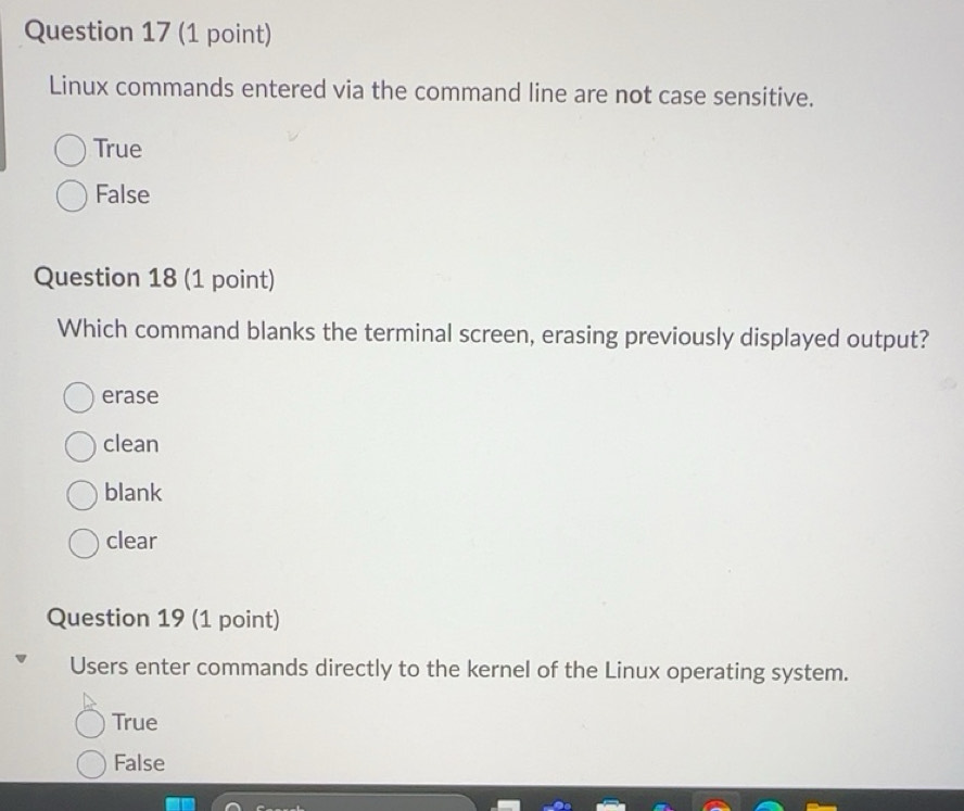 Solved: Linux commands entered via the command line are not case sensitive. True False Question ...