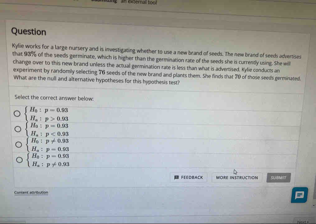 Solved: itting an external foo Question Kylie works for a large nursery ...