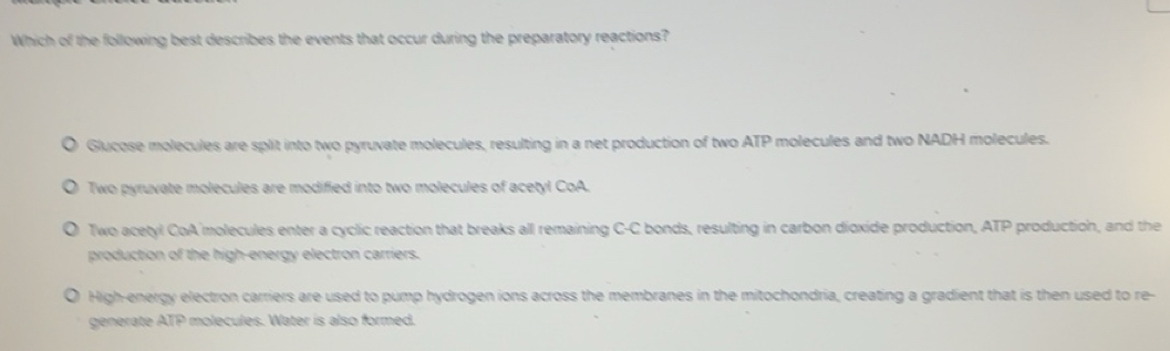 Solved: Which of the following best describes the events that occur ...