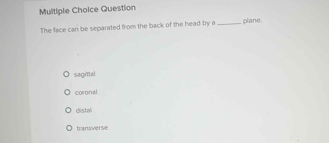 Solved: Question The face can be separated from the back of the head by ...