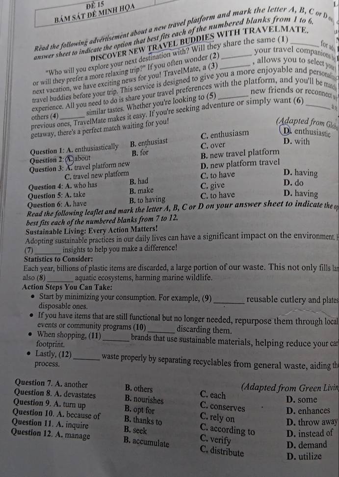 Giải quyết:bám sát đẻ minh họa để 15 L Read the following advertisement ...
