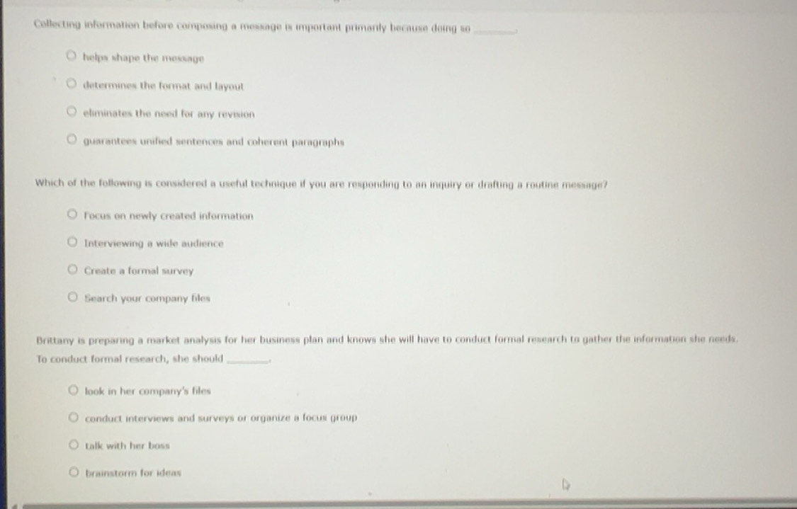 Solved: Collecting information before composing a message is important ...