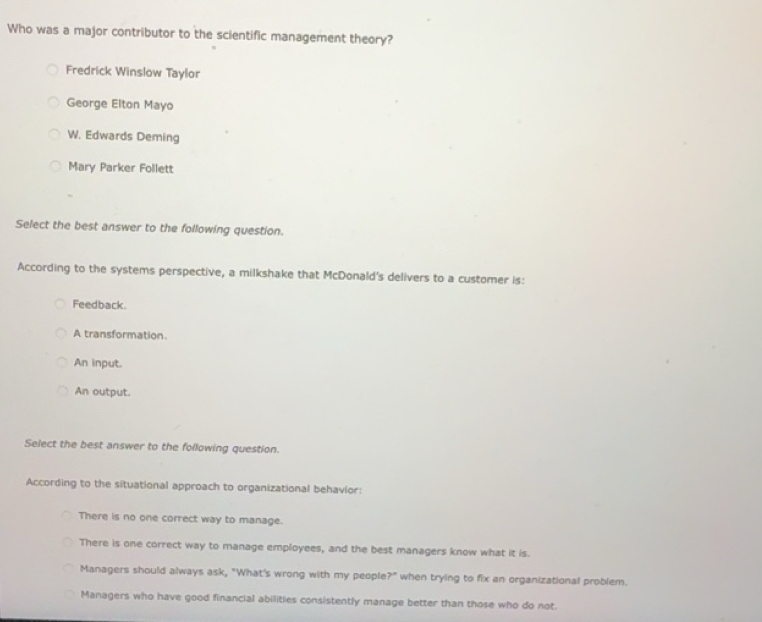 Solved: Who was a major contributor to the scientific management theory ...