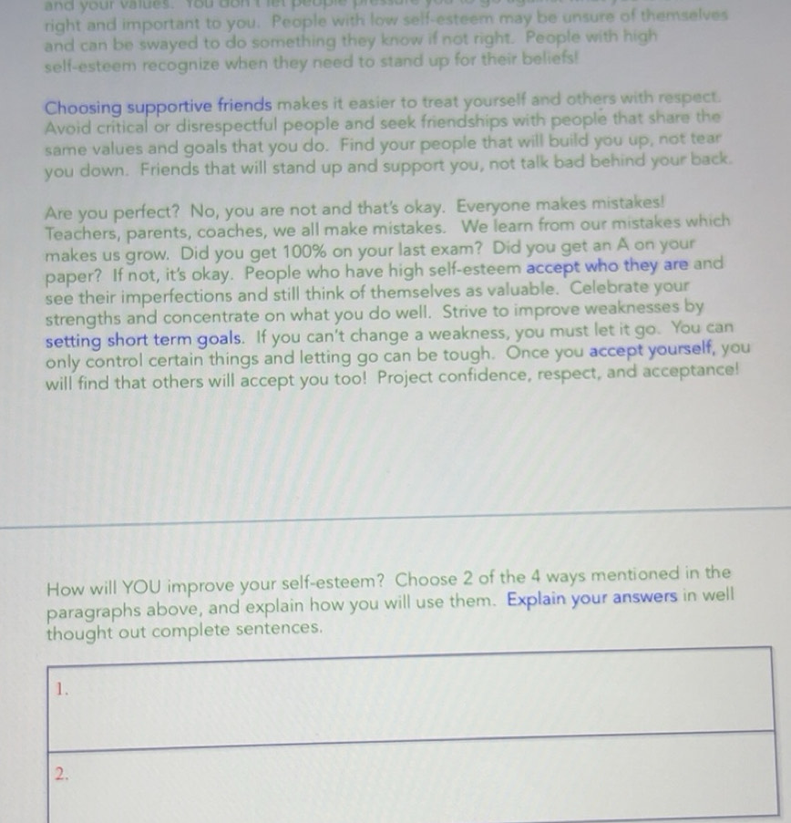 Solved: and your vatues. You don t et people pl right and important to ...