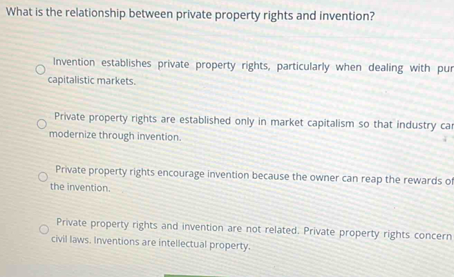 Solved: What is the relationship between private property rights and ...