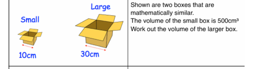 Solved: Shown are two boxes that are Large mathematically similar ...