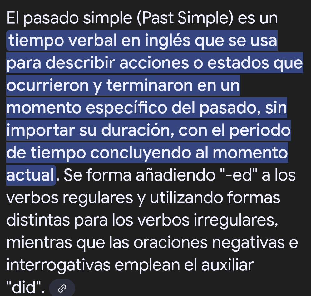 Resuelto:El pasado simple (Past Simple) es un tiempo verbal en inglés que se usa para describir a