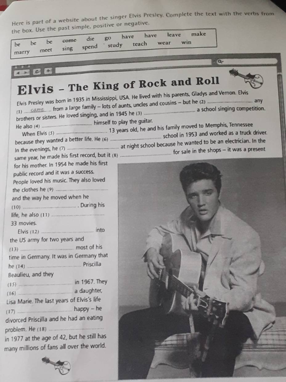 Resolvido:Here is part of a website about the singer Elvis Presley ...