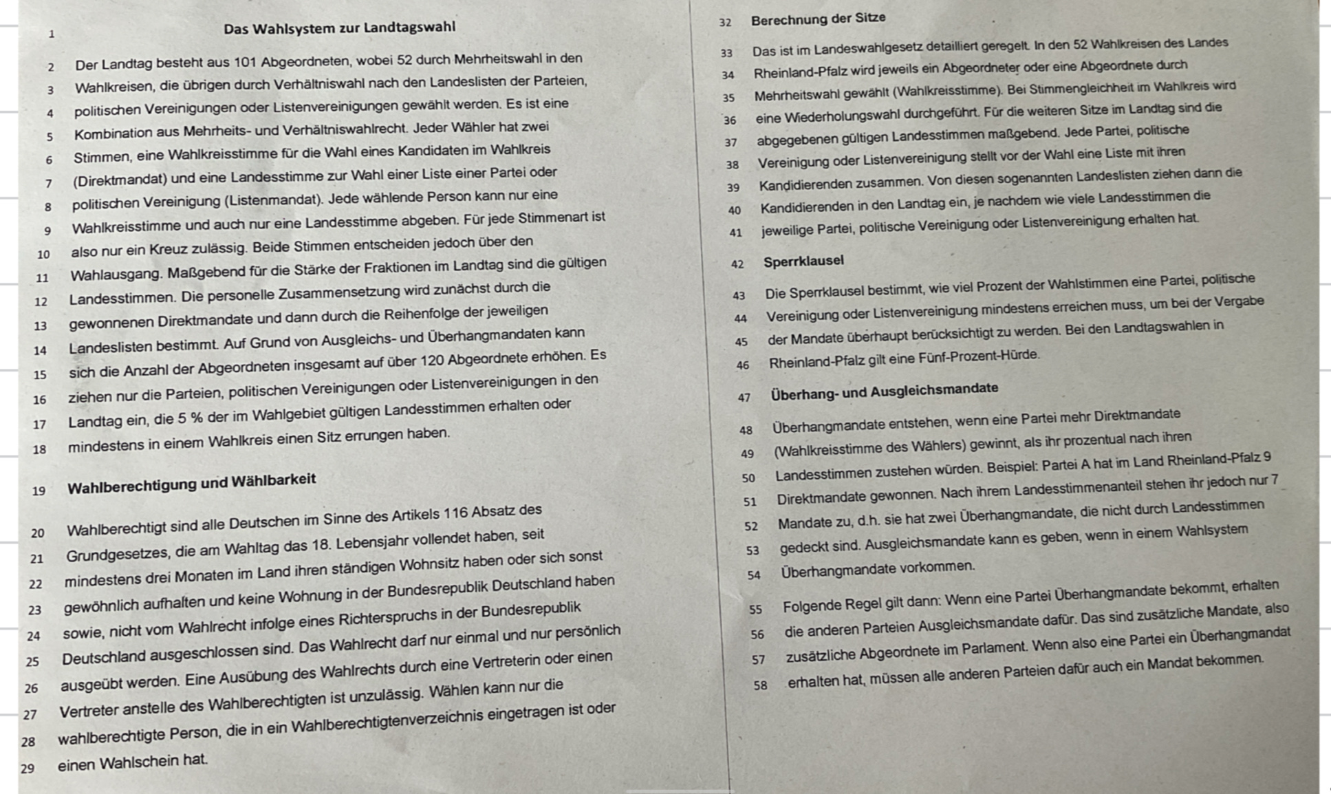 Gelöst:Das Wahlsystem zur Landtagswahl 32 Berechnung der Sitze 2 Der ...