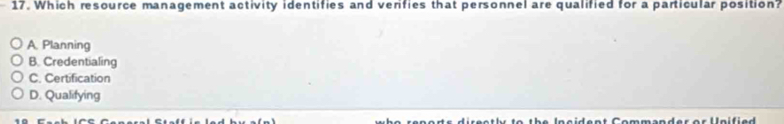 Solved: Which resource management activity identifies and verifies that personnel are qualified ...