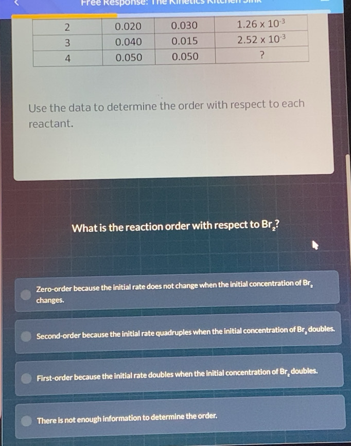 Gelöst:Free Response: The Kinetics Kitchen Sink Use the data to ...