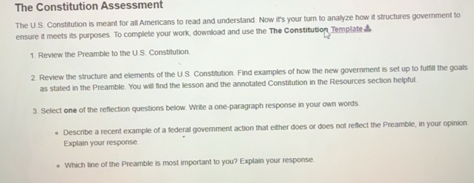 Solved: The Constitution Assessment The U.S. Constitution is meant for ...