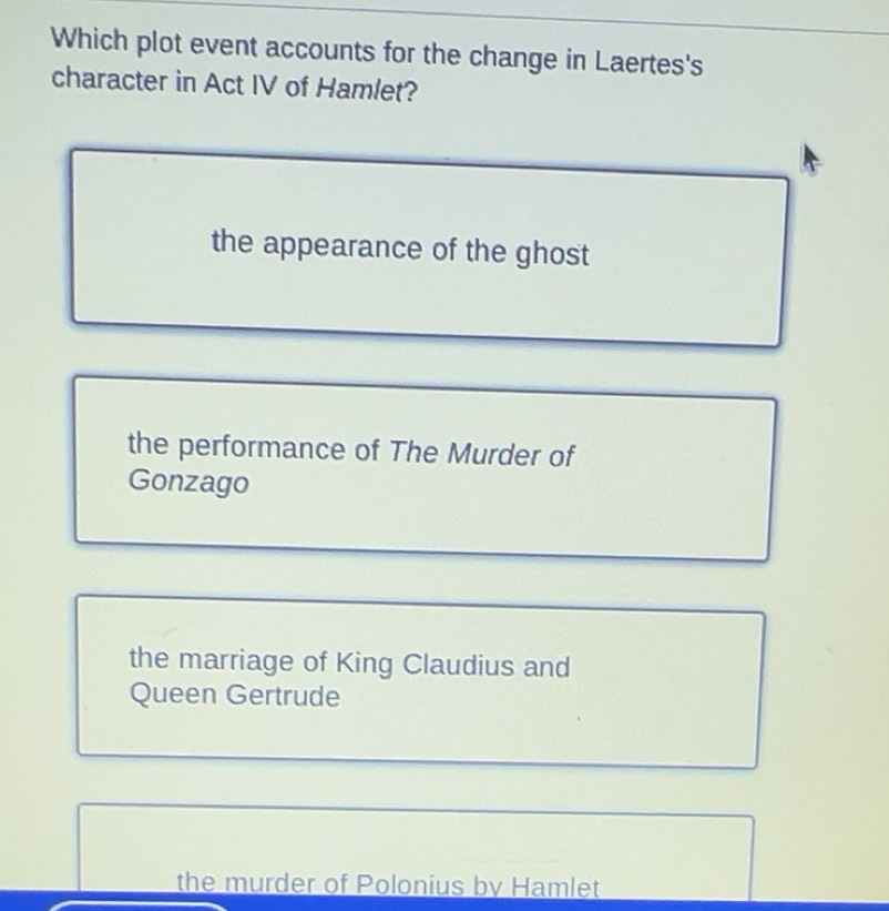 Solved: Which plot event accounts for the change in Laertes's character ...