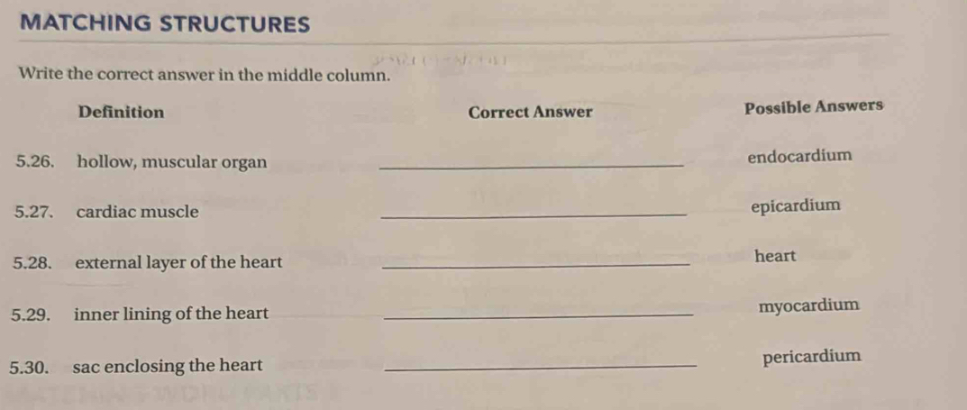 Solved: MATCHING STRUCTURES Write the correct answer in the middle ...