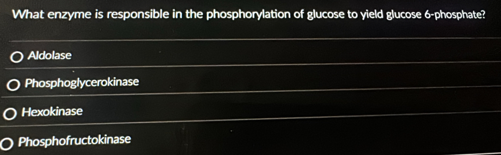 Solved: What enzyme is responsible in the phosphorylation of glucose to ...