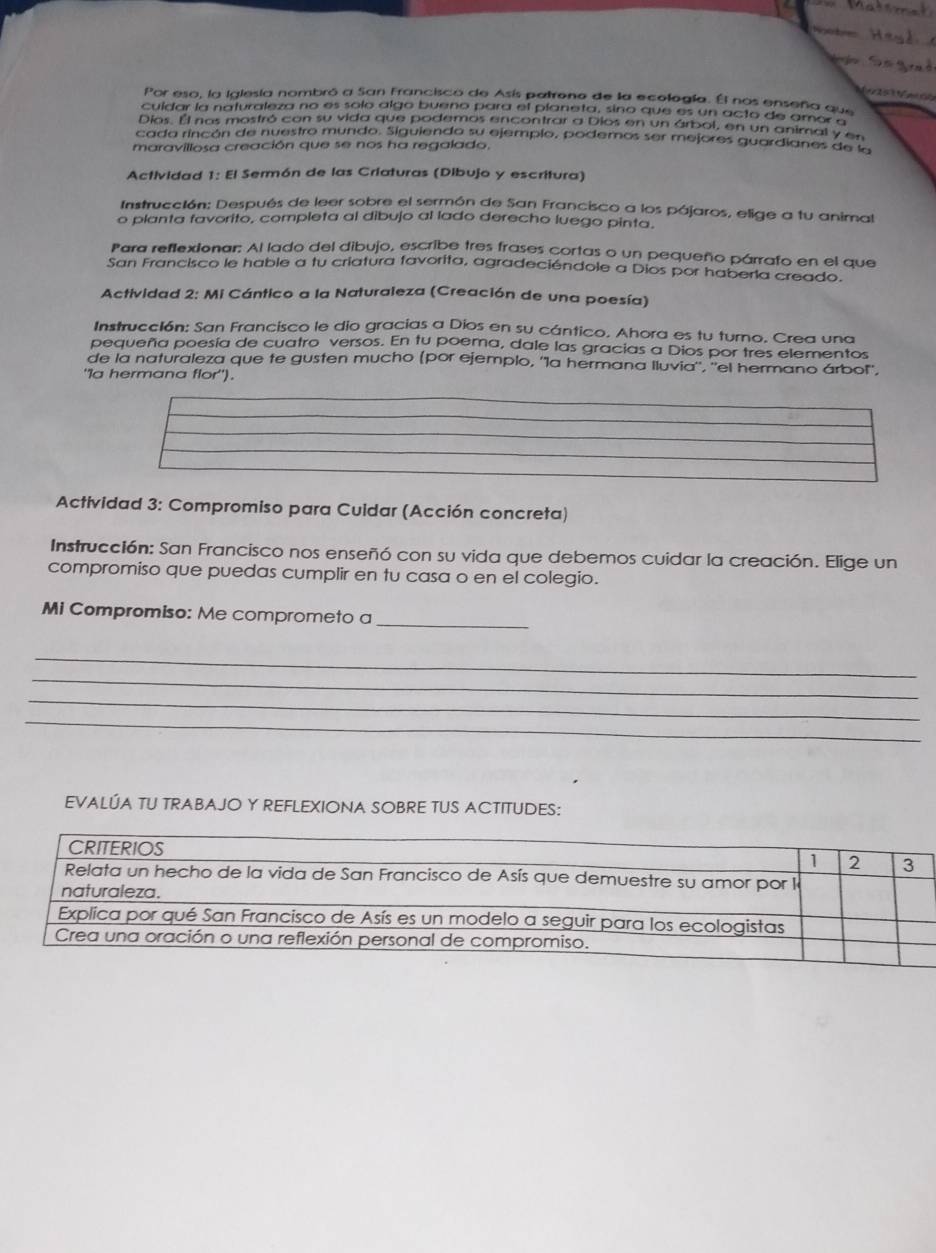 Resuelto:Matomat V 2 5 Va s Por eso, la Iglesia nombró a San Francisco ...