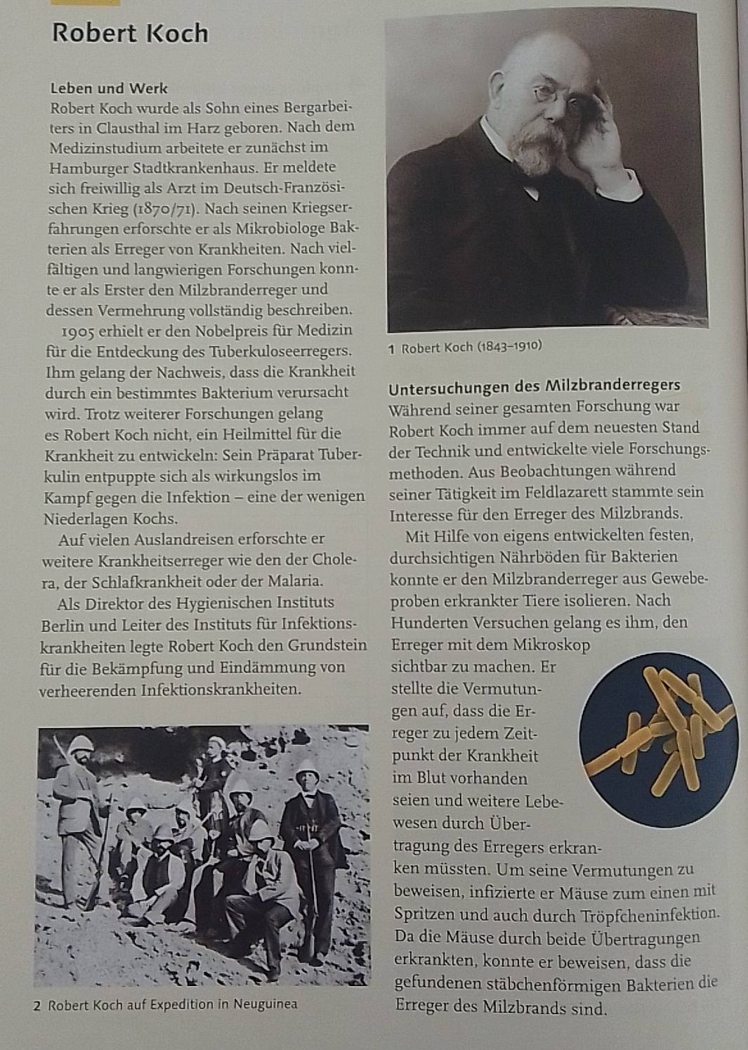 Gelöst:Robert Koch Leben und Werk Robert Koch wurde als Sohn eines Bergarbei- ters in Clausthal i