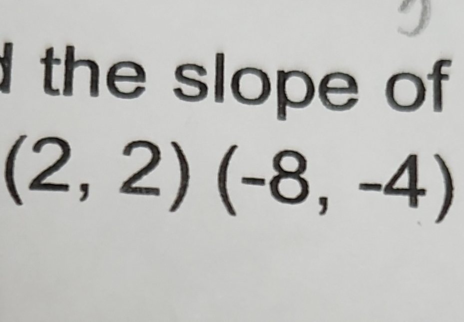 Solved: the slope of (2,2)(-8,-4) [Math]