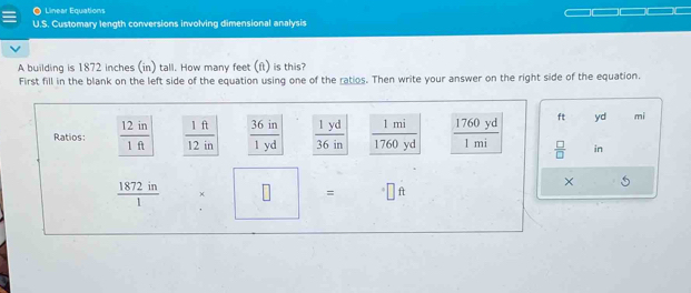Solved: Linear Equations U.S. Customary length conversions involving ...