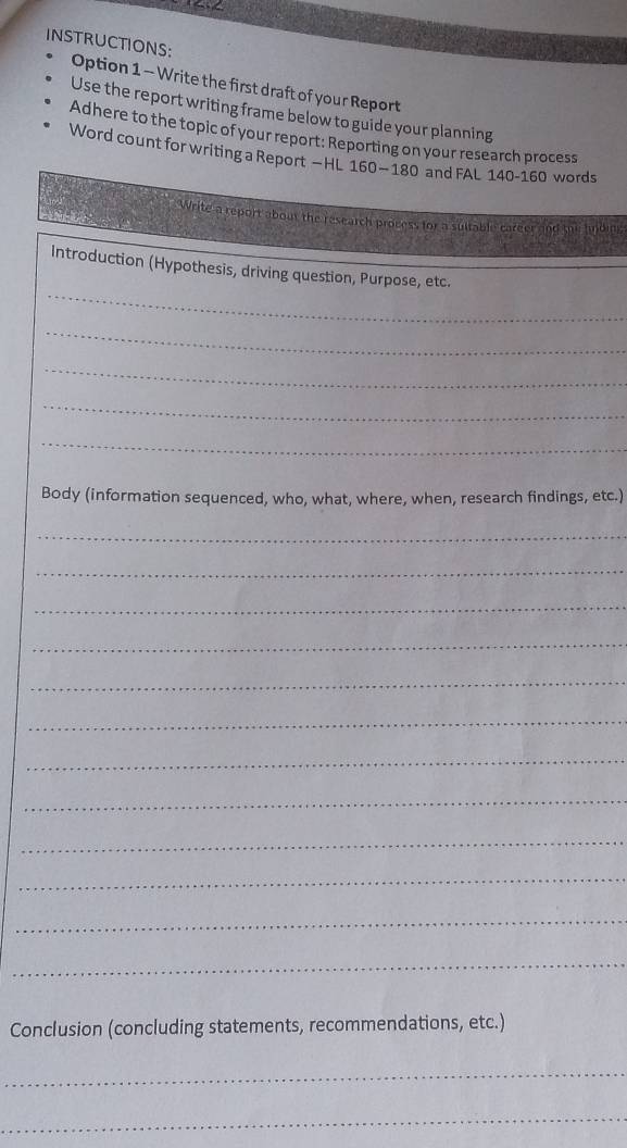 Résolu :INSTRUCTIONS: Option 1 -- Write the first draft of your Report ...