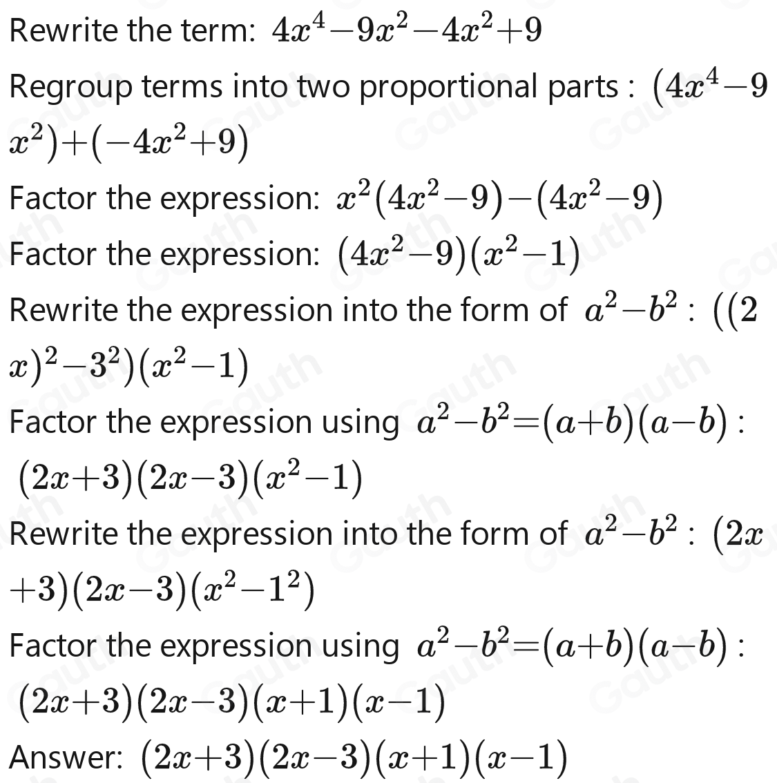 Solved: Challenge Write 4x^4-13x^2+9 as the product of four linear ...