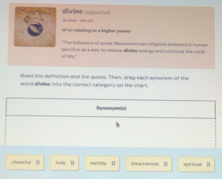 Gelöst:divine (adjective) di vine da-vin of or relating to a higher ...