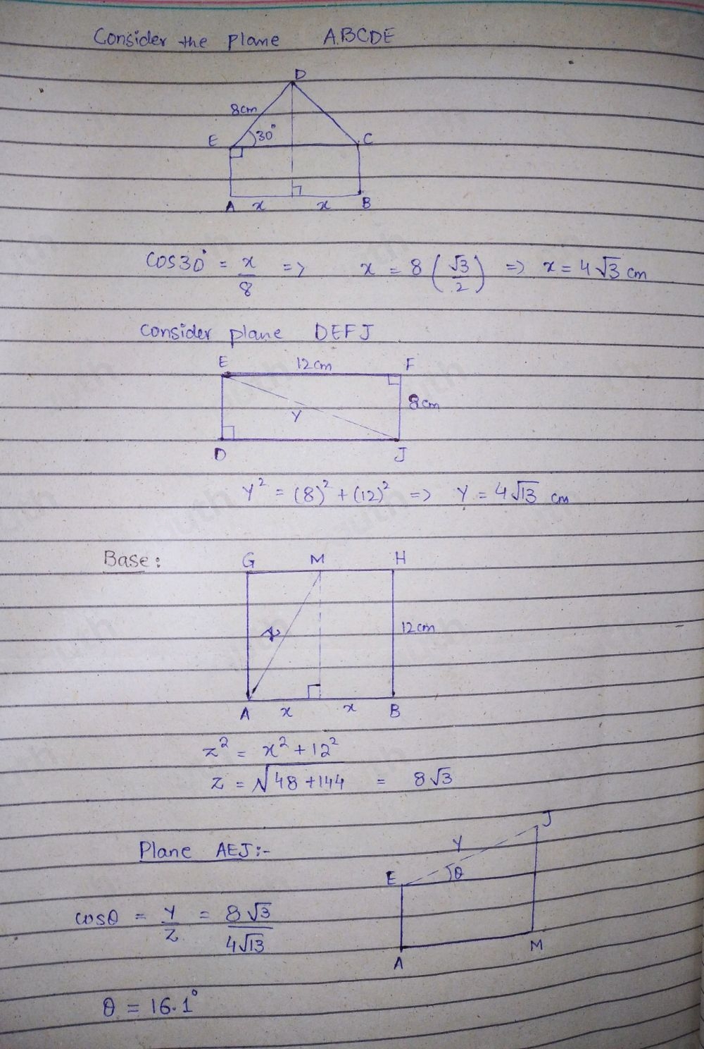 Solved: The diagram shows a solid prism ABCDEFGHIJ Diagram NC accurately d The prism is such tha ...