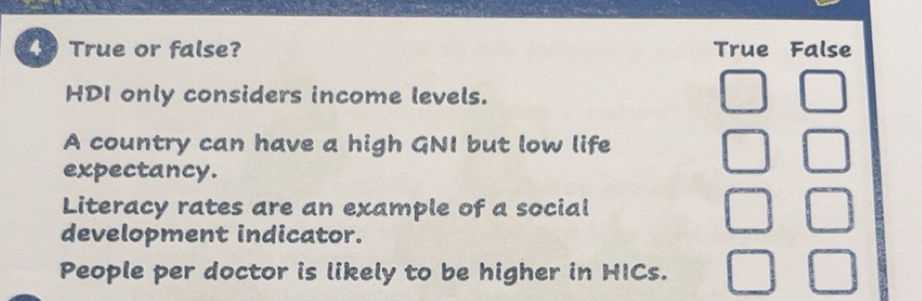 Solved: True or false? True False HDI only considers income levels. A ...