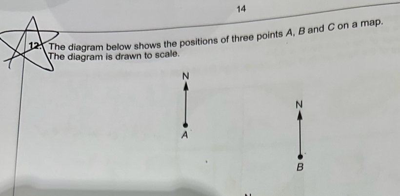 Solved: 14 12. The diagram below shows the positions of three points A ...