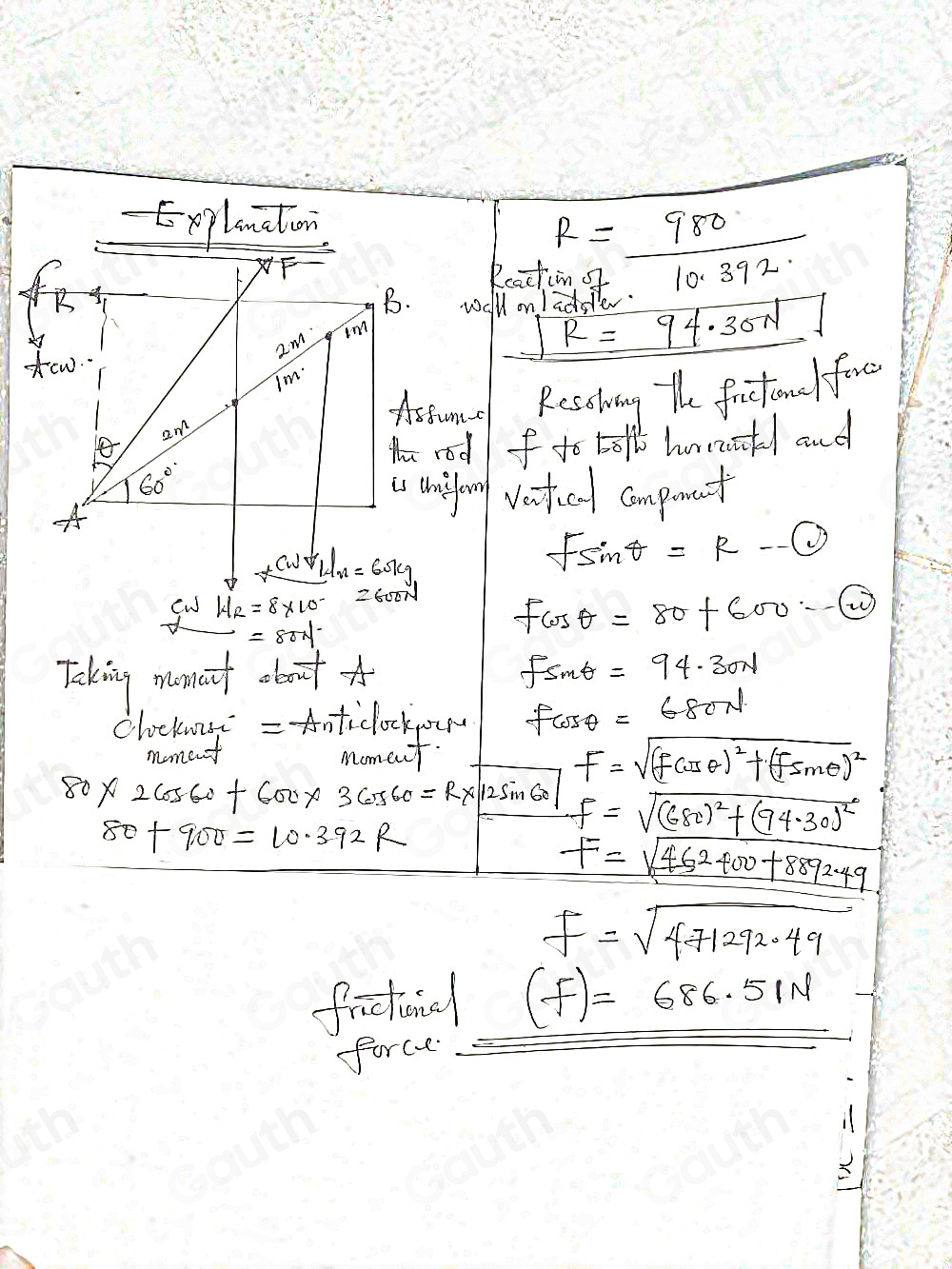Solved: A ladder of mass 8 kg and length 4 m is placed against a smooth ...