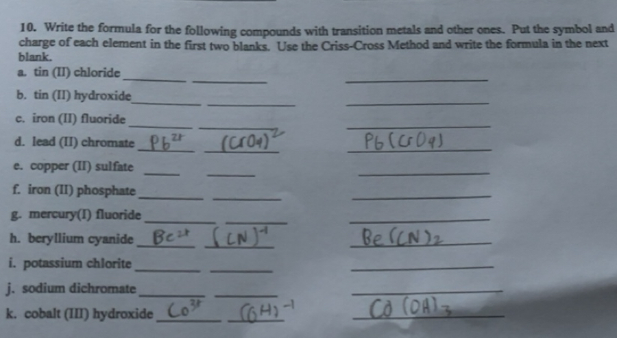 Solved: Write the formula for the following compounds with transition ...