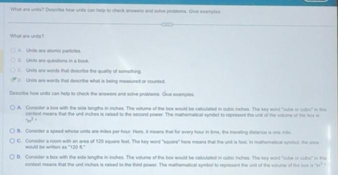 Solved: What are units? Describe how units can help to check answers ...