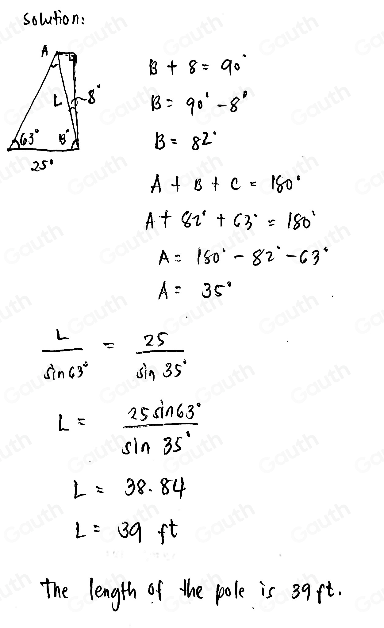 Solved: When the angle of elevation of the sun is 63° , a telephone ...