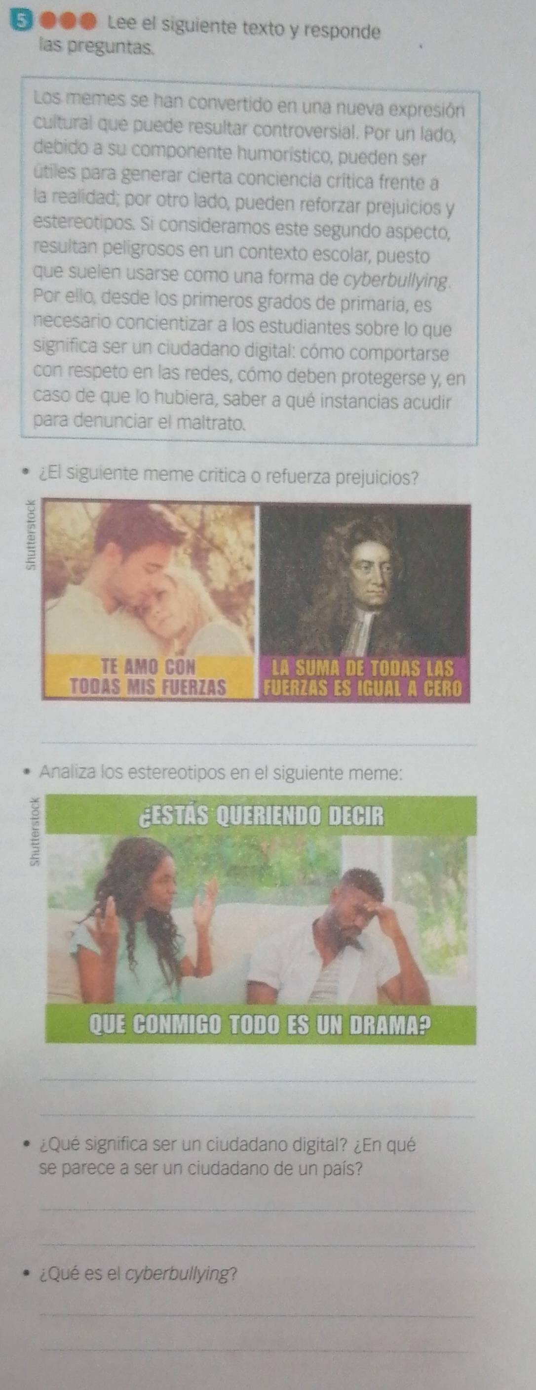 Resuelto:5 Lee el siguiente texto y responde las preguntas. Los memes ...
