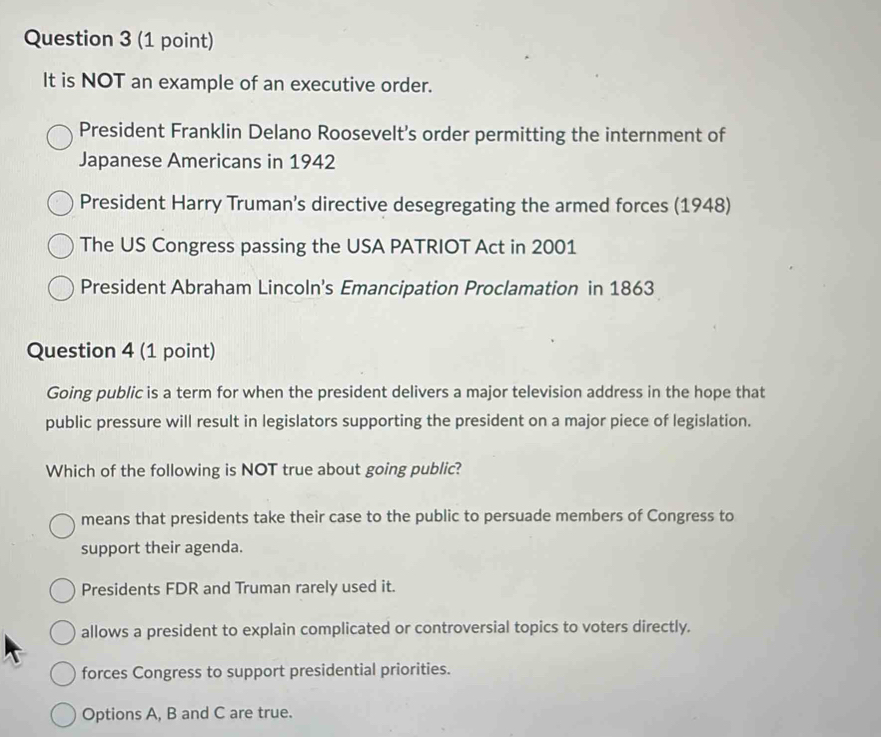 Solved: It is NOT an example of an executive order. President Franklin ...