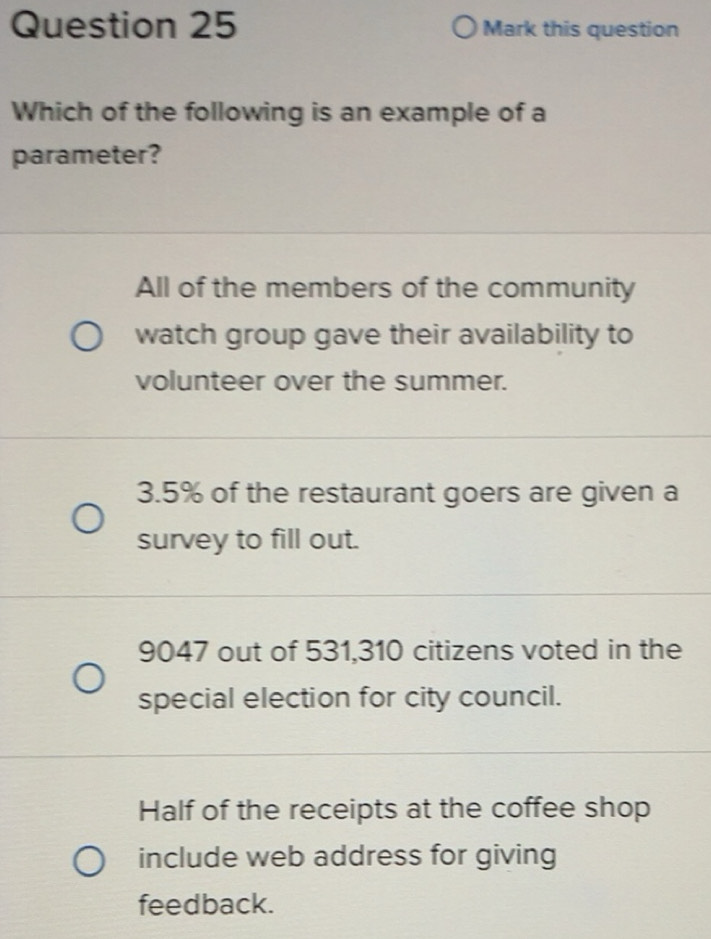 Solved: Mark this question Which of the following is an example of a ...