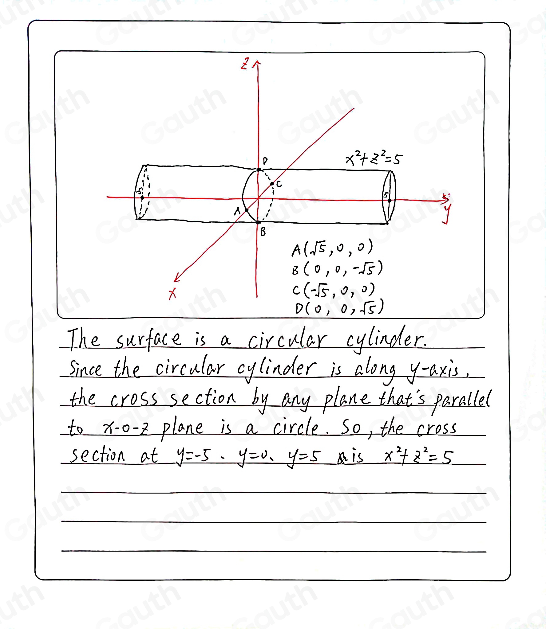 Solved: Describe the surface. x^2+z^2=5 sphere ellipsoid hyperboloid ...