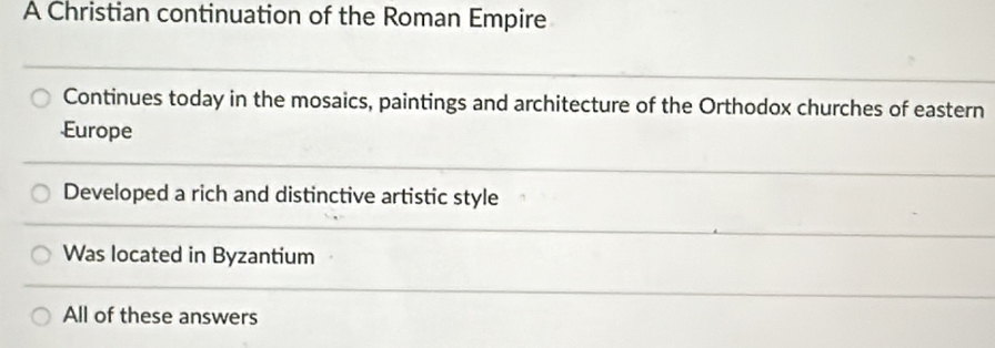 Solved: A Christian continuation of the Roman Empire Continues today in ...