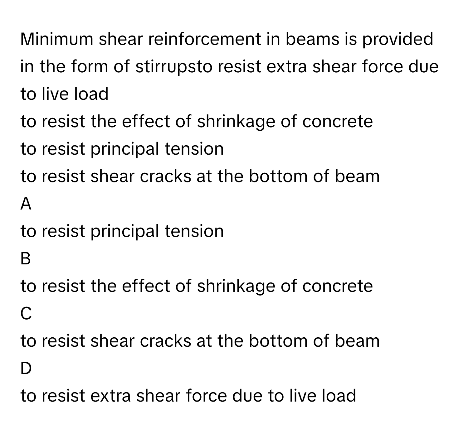 Solved: Minimum shear reinforcement in beams is provided in the form of ...