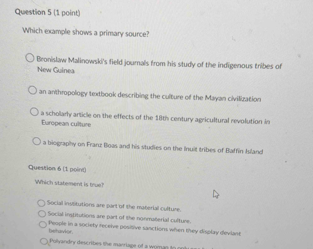 Solved: Which example shows a primary source? Bronislaw Malinowski's ...