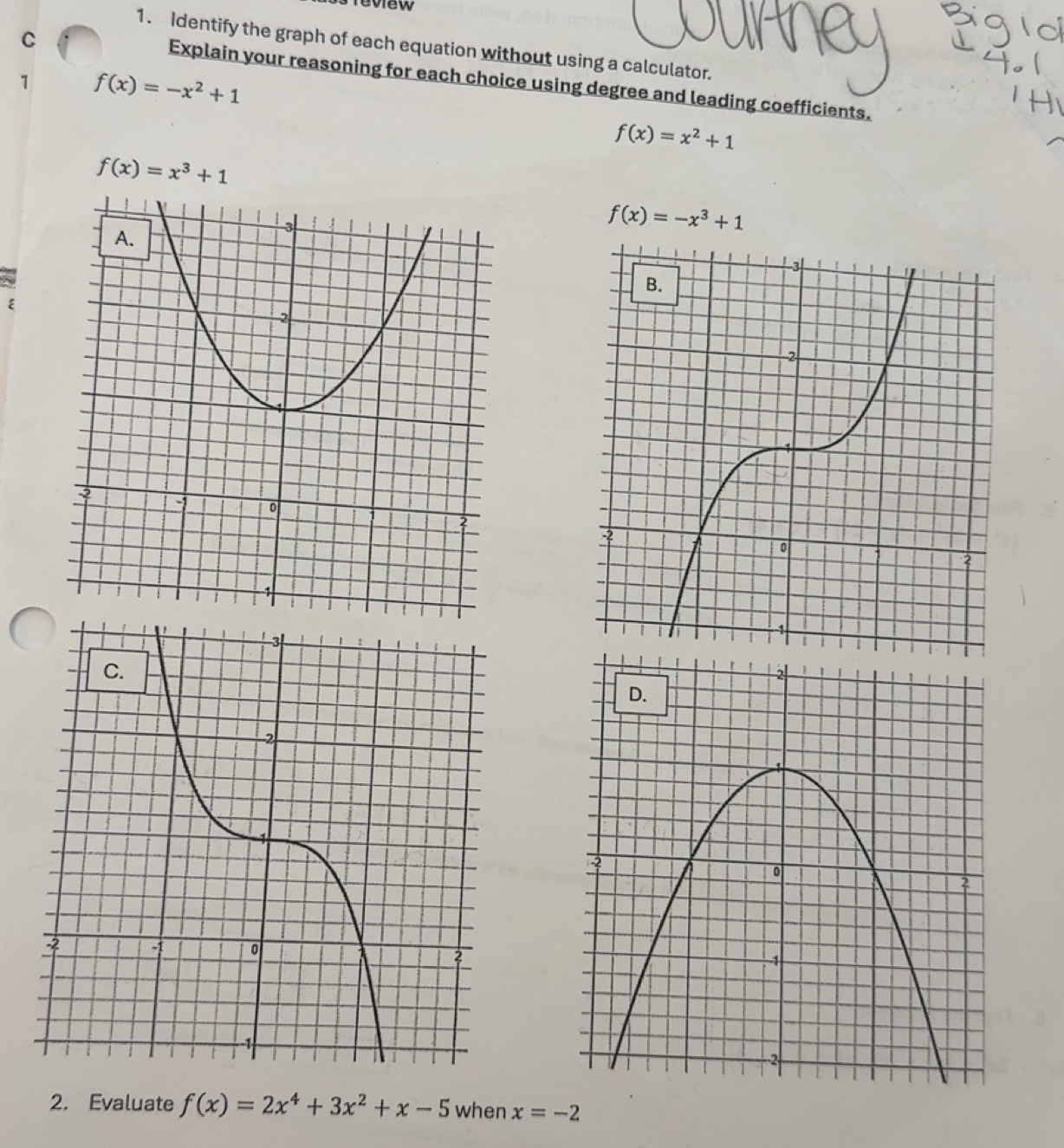 Solved: ew 1. Identify the graph of each equation without using a ...