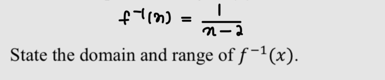 Selesai:State the domain and range of f^(-1)(x).
